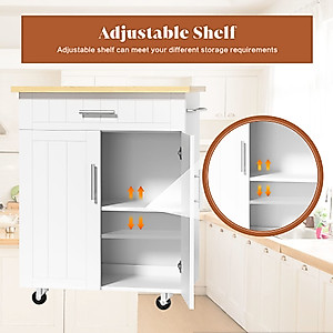 JY QAQA 26" Kitchen Island on Wheels with Storage Cabinet Kitchen Cart Cabinet with Shelves, Cart Handle for Towel Rack or Free Mobility, Portable Islands for Kitchen,White