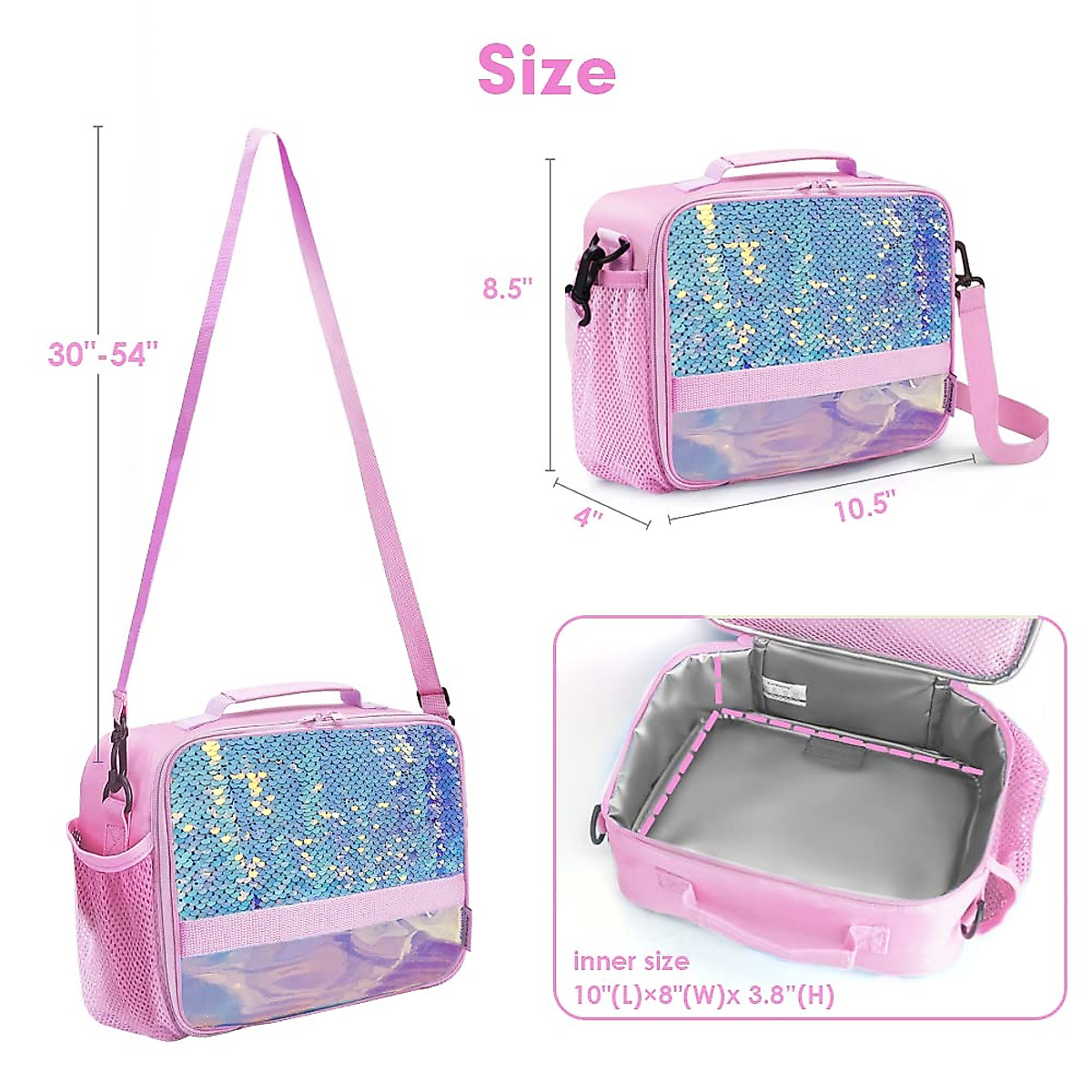 Kids Lunch Box Insulated Kids Lunch Bag,Lunch Box for Girls with Strap and Bottle Holder,Lunch Box for Kids, Toddler Lunch Box with Zipper-Pockets,Girls lunch box Keep Food Cold&Warm for Long Time