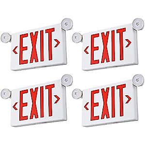 TORCHSTAR Red Exit Sign with Emergency Lights, UL 924, Two LED Adjustable Head, Emergency Exit Light with Battery Backup, Double Face, AC 120/277V, Exit Signs for Business, Damp Location, Pack of 4