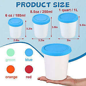 12 Pieces Ice Cream Containers Reusable Homemade Ice Cream Storage Containers with Silicone Lids 1 Quart 8.5 oz 6 oz Plastic Ice Cream Tub Assorted Freezer Storage Tubs for Yogurt Sorbet Gelato