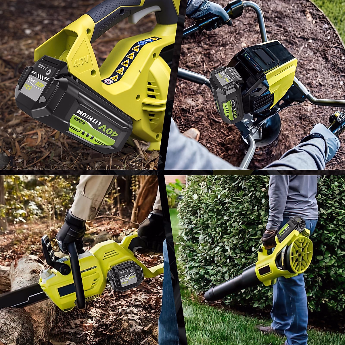 Upgraded 6000mAh Replacement for Ryobi 40V Battery and Charger Combo Compatible with Ryobi Battery 40V OP4026 OP40601 OP4050A OP4040 OP4030 OP4050 Replacement for Ryobi 40 Volt Charger OP401 2-Pack