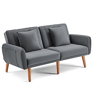 JOMEED 65" Velvet Loveseat Sofa,Modern Couch for Living Room,Futon Sofa Bed with Adjustable Backrest for Small Spaces,Dorm,Apartment