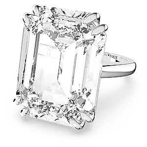 SWAROVSKI Mesmera Ring, Large Clear Crystal with a Rhodium Finish Setting, Size 8, Part of The Mesmera Collection