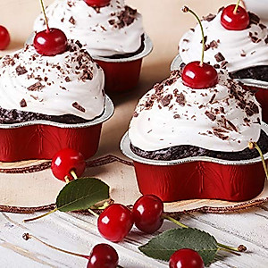 Aluminum Foil Cake Pan Heart Shaped Cupcake Cup with Lids 100 ml/ 3.4 Ounces Disposable Mini Cupcake Cup Flan Baking Cups for Valentine Mother's Day Wedding Xmas Birthday (Red,40 Sets)