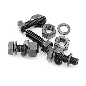 LBY 8 Sets Hex Bolts Kit, 1/2-13×1-1/2'' Hex Head Screws Bolts (Fully Threaded), with Heavy-Duty Nuts, Flat & Lock Washers, Alloy Steel (Black)