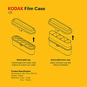 KODAK Film Case - for 5 Rolls of 35mm Films - Compact, Retro Steel Case to Sort and Safeguard Film Rolls (Red) (Film is not Included)