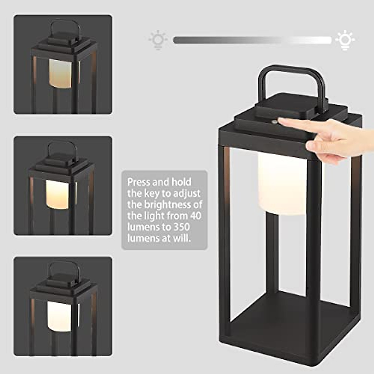 AMERCOT LED Outdoor Table Lamp Portable Rechargeable Metal Aluminum Patio Table Lantern IP54 Waterproof 35W 3000K Cordless Table Lamps Dimming Lantern Suitable for Camping, Courtyards,Garden,Reading