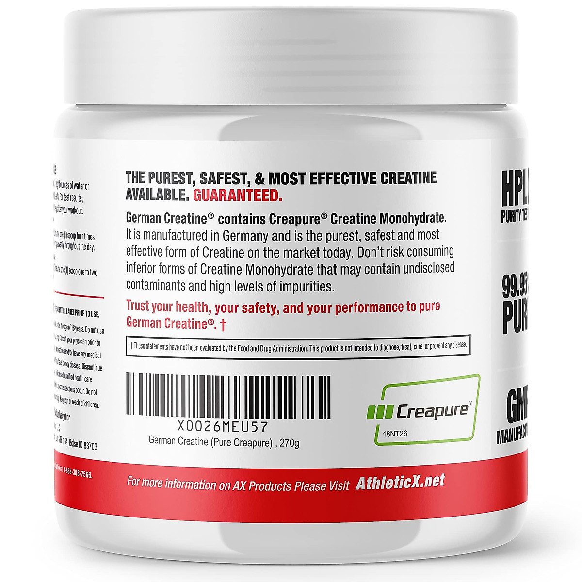 German Creatine - Pure Creapure Micronized Creatine Monohydrate Powder, Promotes Muscle Growth, Increase Muscle Mass, Enhance Strength, 99.99% Purity, 3rd Party Tested, 270g (54 Servings)