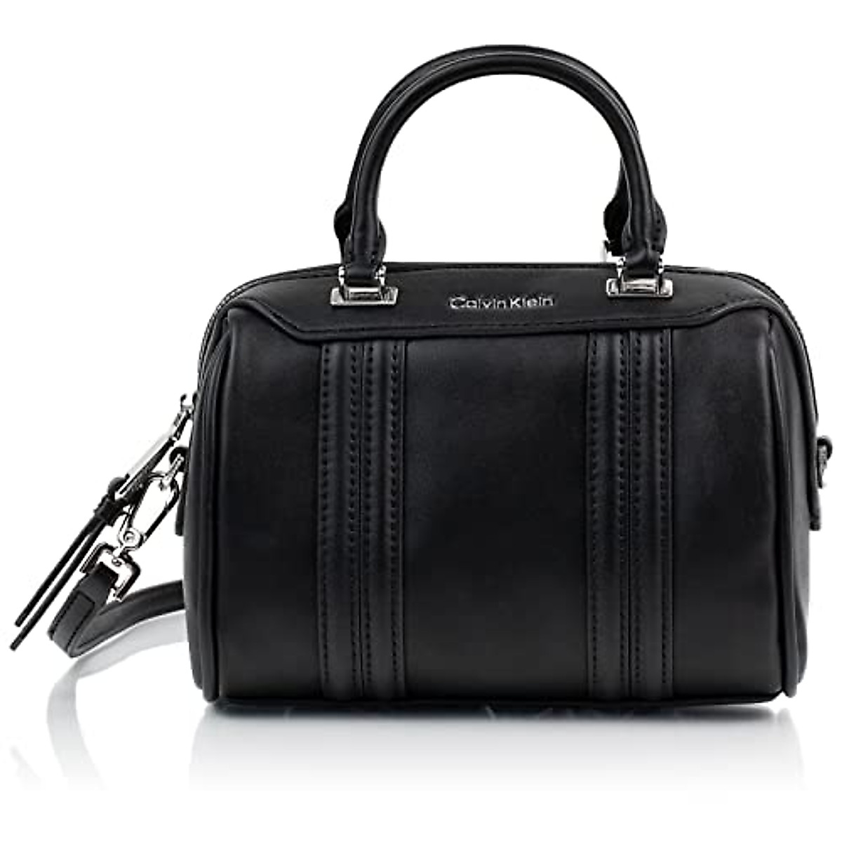 Calvin Klein Blake Top Zip Mini Satchel Crossbody, Black/Silver,One Size