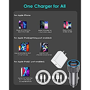 iPhone 13 Fast Car Charger Kit,Dual 38W【Apple MFi Certified】 USB C Fast Charging Car iPhone Wall Charger Adapter Block with 2Pack QC&PD3.0 Lightning Cable for iPhone 14 Pro Max/13/12/11/Xs/XR/8/iPad