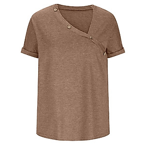 SMIDOW Loose Fitting Tops for Women 2023 Summer Short Sleeve Button v Neck Shirts Solid Comfy Blouse Dressy Casual