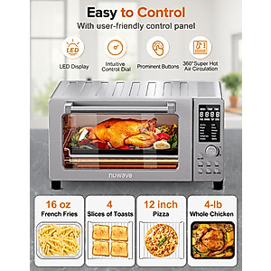 Nuwave Bravo Pro Smart 21QT Toaster Oven Air Fryer Combo, Convection Oven Countertop, 12 functions all in 1, with even & quick crisp technology, 50-450°F, 1800W, Stainless Steel