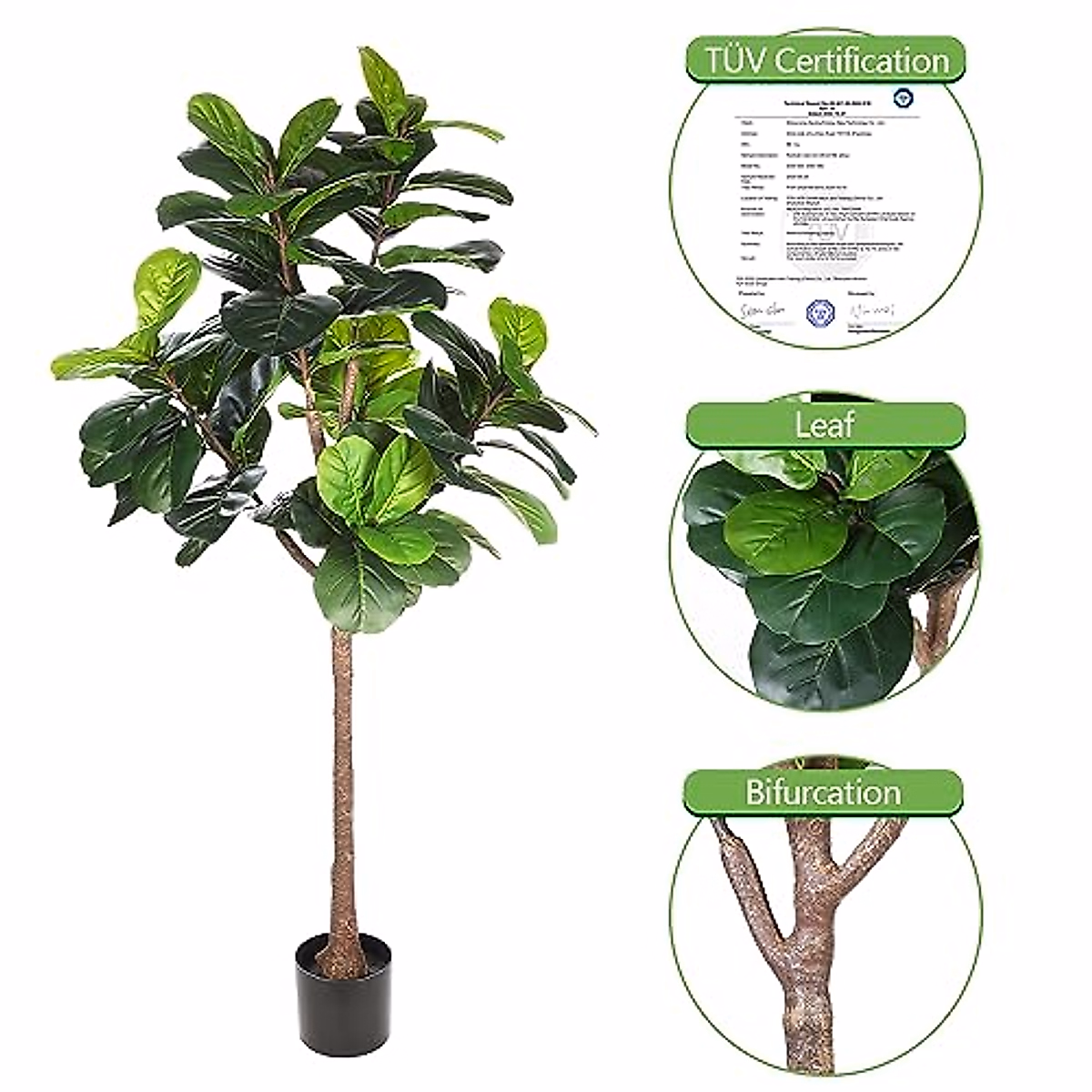 ​Realead 5ft Fiddle Leaf Fig Tree Artificial - Large Fake Fig Leaf Tree with 78 Leaves - Tall Faux Plants in Plastic Nursery Pot for Modern Home Office Living Room Indoor Decor