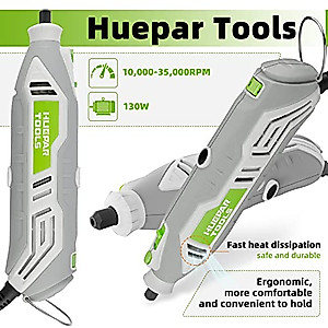 Huepar Tools Rotary Tool Kit, 130W 235pcs Accessories with Flex Shaft include MultiPro Keyless Chuck, 6 Variable Speed 10000-35000RPM Electric Drill Set for Crafting Projects and DIY Creations - RT130