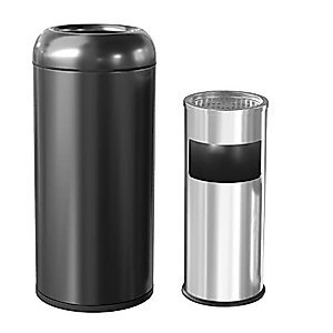 BEAMNOVA Bundle Black 15 x 31.5 in + Metallic 9.8 * 24 in Commercial Stainless Steel Trash Can with Lid Garbage Enclosure Inside Barrel Heavy Duty Waste Container