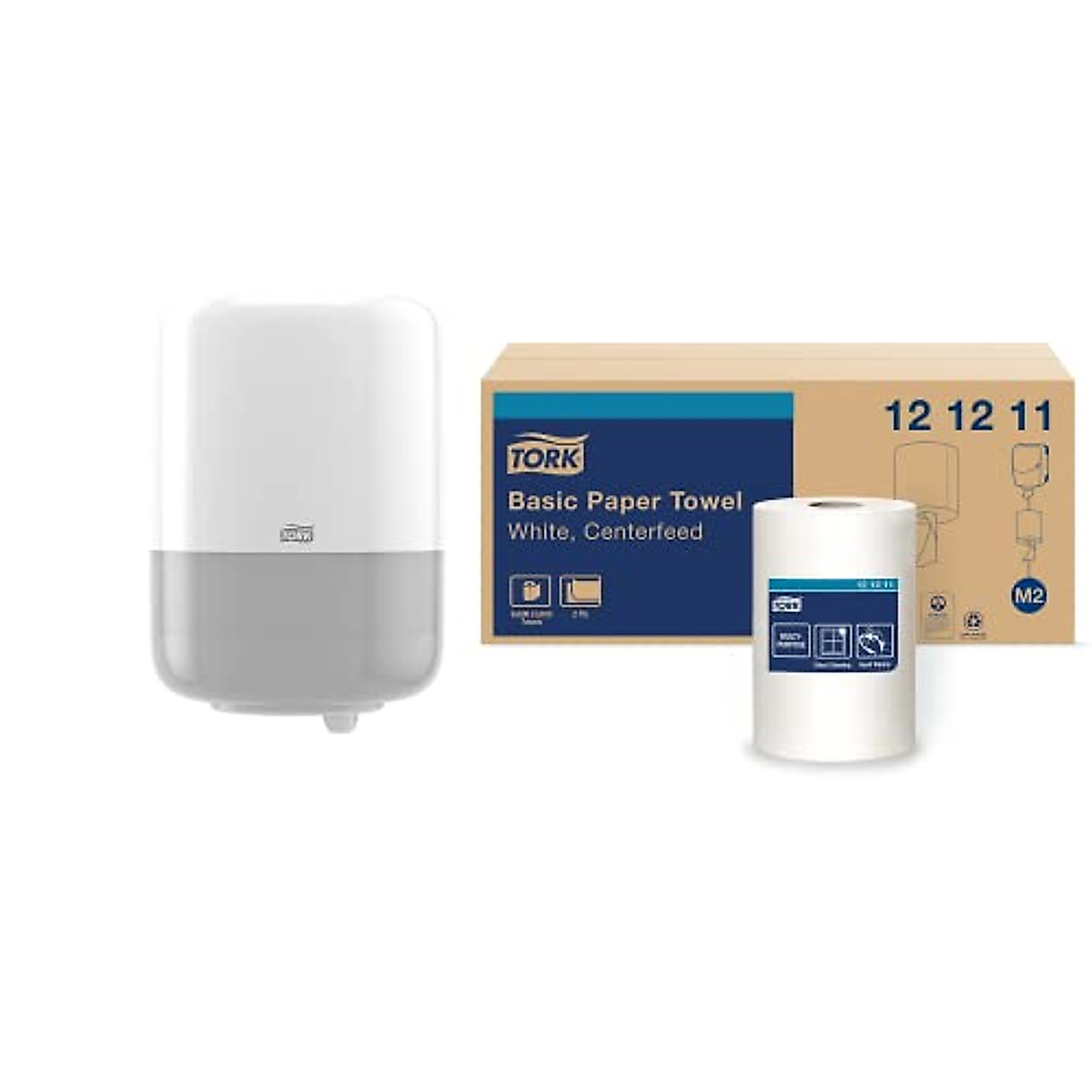 Tork Centerfeed Wall Mounted Dispenser White - M2 + Refill - Soft Centerfeed Hand Towel, Recycled, 6 x 600 Towels