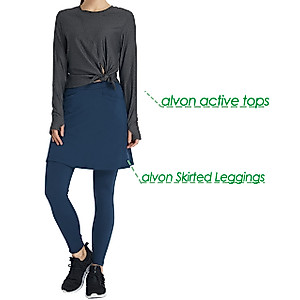alvon Women Knee Length Skirts with Leggings Modest Skirt with Leggings Golf Skirt with Leggings Athletic Skort with Leggings Hiking Navy L