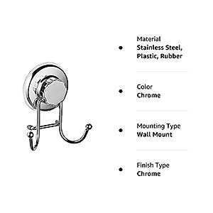 HASKO accessories - Powerful Vacuum Suction Cup Hooks Holder for Towel, Robe and Loofah - Stainless Steel Hook for Bathroom and Kitchen (Chrome)