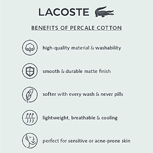 Lacoste 100% Cotton Percale Solid Sheet Set, Breathable, Cooling & Hotel Quality Sheets - Deep Pocket, Easy-Fit, Oeko-Tex Certified, White, Twin