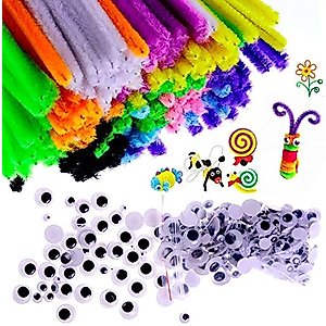 450 Pcs Pipe Cleaners, Which Includes 100Pcs Pipe Cleaners Craft,150Pcs Googly Eyes Self Adhesive and 200Pcs Pompoms for Arts and Crafts for Kids Ages 8-12