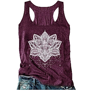 Womens Mandala Vintage Graphic Racerback Tank Tops Summer Casual Loose O-Neck Tanks Vest Vacation Classic-Fit Shirt Cami (Purple, Large)