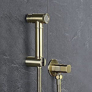 MINJING Bidet Sprayer Kit for Toilet Brushed Gold Button Sprayer Single Cold Bathroom Tap Multifunctional Wall Hanging Bathroom Bidet Shower, D