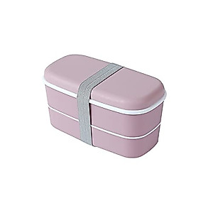 Ellylian 2-In-1 Compartment Bento Adults Lunch Box, Stackable Bento Box, Leakproof Eco-Friendly Bento Lunch Box Meal Prep Containers,Pink