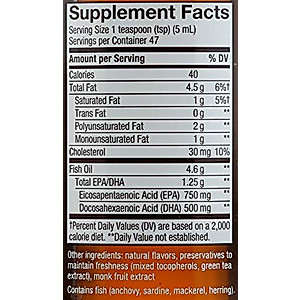 Nature’s Way Ultra Pure Omega3 Liquid Fish Oil Supplement, Grapefruit Tangerine Flavor, 8 Fl Oz