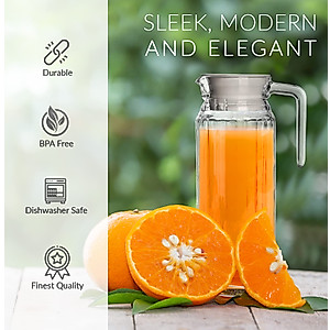 Glass Pitcher with Lid – Set of 2 34Oz Glass Water Pitcher – Cold Water Carafe For Ice Tea, Lemonade, Coffee – Elegant and Modern – Practical Spout Pitchers for Drinks