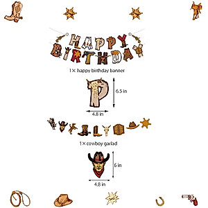 Cowboy Birthday Decorations, Wesrtern Horse Party Supplies with Cowboy Garland Happy Birthday Banner Cake Toppers Latex Balloons for Kids Boys Western Themed Birthday Party Decorations