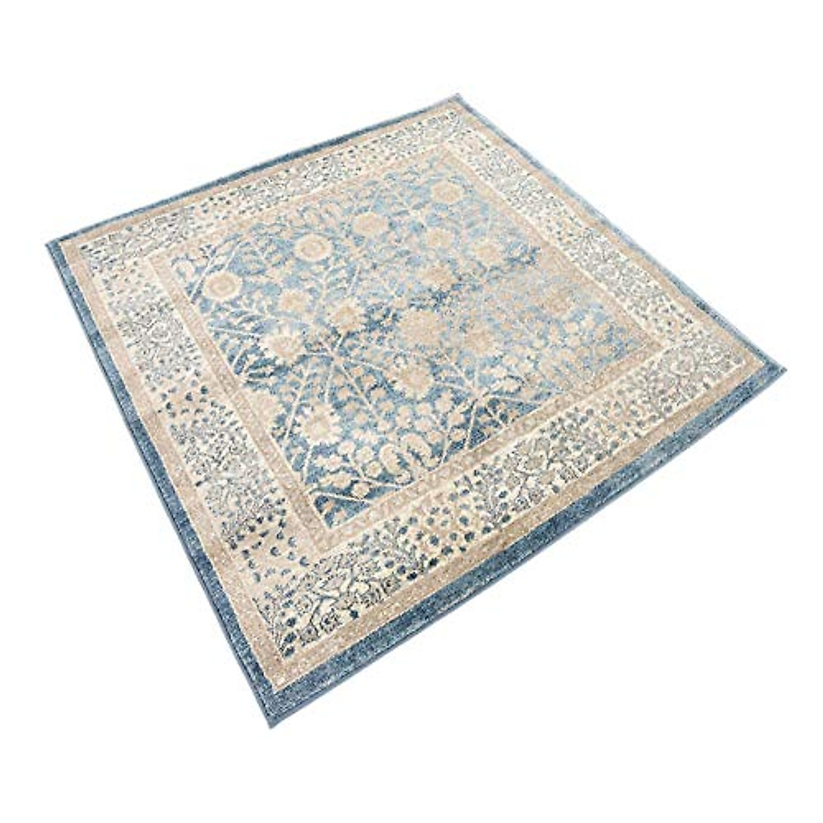 Unique Loom Salzburg Collection Classic Traditional Design Oriental Inspired with Intricate Border Area Rug, 4 ft, Blue/Beige