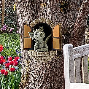 Newzeroin Lovely Courtyard Dragon Sculpture Resin,Decorative Outdoor Dragon Garden Statue,Window Shape Garden Dragon Statue,Wall Art Decor Indoor Outdoor (A)