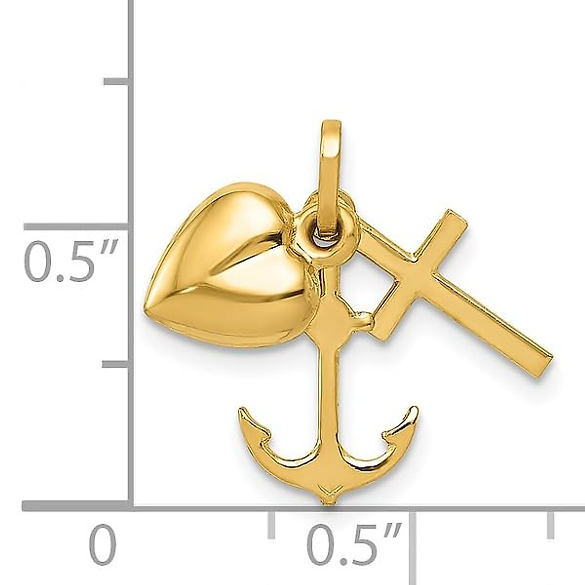 IceCarats 14K Yellow Gold Heart Love Cross Anchor Mariner Necklace Nautical Religious Pendant Jesus Christ Charm 18mm x 20mm Only