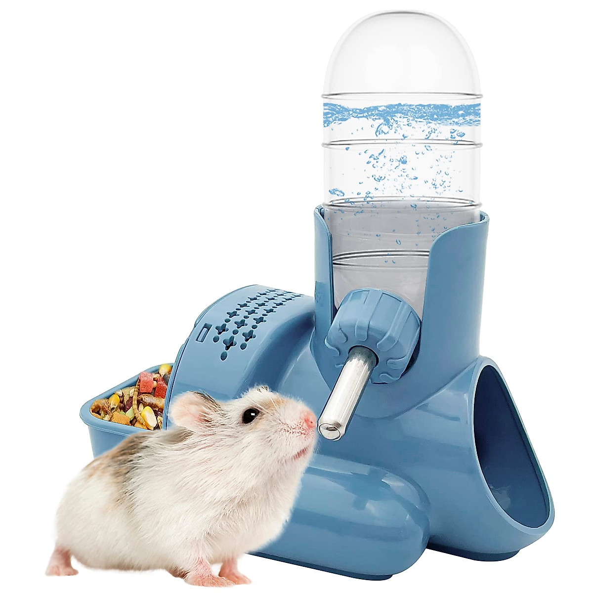 VANNON 3 in 1 Hamster Water Bottle No Drip Small Animal Water Bottle Automatic Bottle Dispenser with Food Container Base Hut and Hideout Base 4oz/120ml,Leekproof, BPA Free