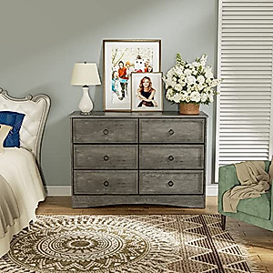 LGHM Modern 6 Drawer Dresser, Dressers for Bedroom, Chest of Drawers Closet Organizers and Storage Clothes - Easy Pulls Handle, Textured Borders Living Room, Hallway, Gray Wash