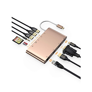 USB C Hub Multiport Adapter, CableCreation 10 in 1 Portable Dongle with 4K HDMI, VGA, RJ45 Ethernet, 3 USB 3.0, TF/SD Card Slot, 3.5mm Audio and USB C 60W PD for MacBook Pro/Air 2020, iPad Pro 2021