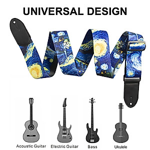 Dulphee Guitar Strap, W/Free 2 Locks & 1 Button, Ultra Comfortable Shoulder Straps for Bass, Electric & Acoustic Guitars (Van Gogh Starry Night)