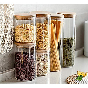Lawei 3 pack Glass Storage Jars with Sealed Bamboo Lids - 51 oz Clear Glass Bulk Food Storage Canister for Serving Tea, Coffee, Spice, Candy, Cookie