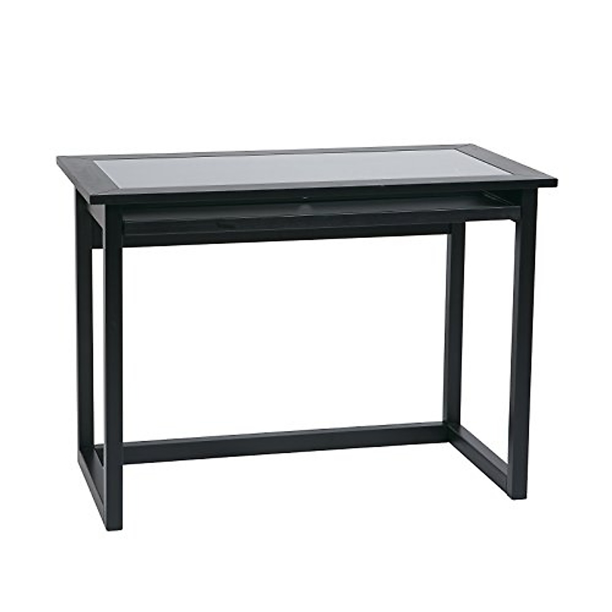 OSP Designs Meridian 42-Inch Wide Computer Desk with Pullout Keyboard Tray with Storage Space, Black Finish Wood and Veneer Frame and Clear Glass Top