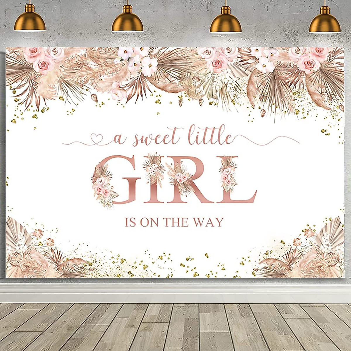 AIBIIN Boho Baby Shower Backdrop Pink Pampas Grass Baby Girl Shower Decoration Backdrop Banner Boho A Sweet Baby Girl is On The Way Backdrop Background for Cake Table Supplies Vinyl 7x5ft