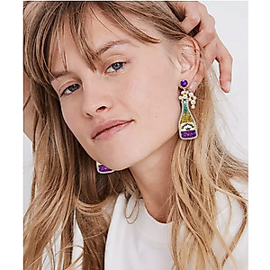 CEALXHENY Champagne Earrings Pearl Rhinestone Champagne Bottle Earrings for Women Wine Bottle Drop Dangle Earrings Holiday Party Celebration Earrings (Mardi Gras Color)