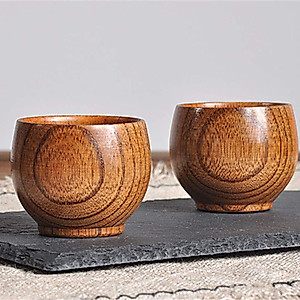 Dumanfs Small Wooden Cup Wood Coffee Tea Beer Juice Milk Water Mug Primitive Handmade Natural Wooden Tea Set for Home Office Afternoon Tea