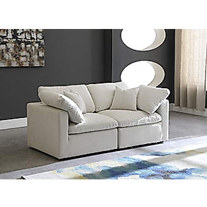 Meridian Furniture Plush Collection Contemporary Down Filled Comfort Overstuffed Velvet Upholstered Modular Sofa, Seating for 1, Cream