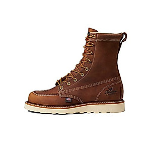 Thorogood American Heritage 8” Moc Toe Work Boots For Men Breathable Leather Boots With Slip-Resistant MAXWear Wedge Outsole and Goodyear Storm Welt, Trail Crazyhorse - 14 D US