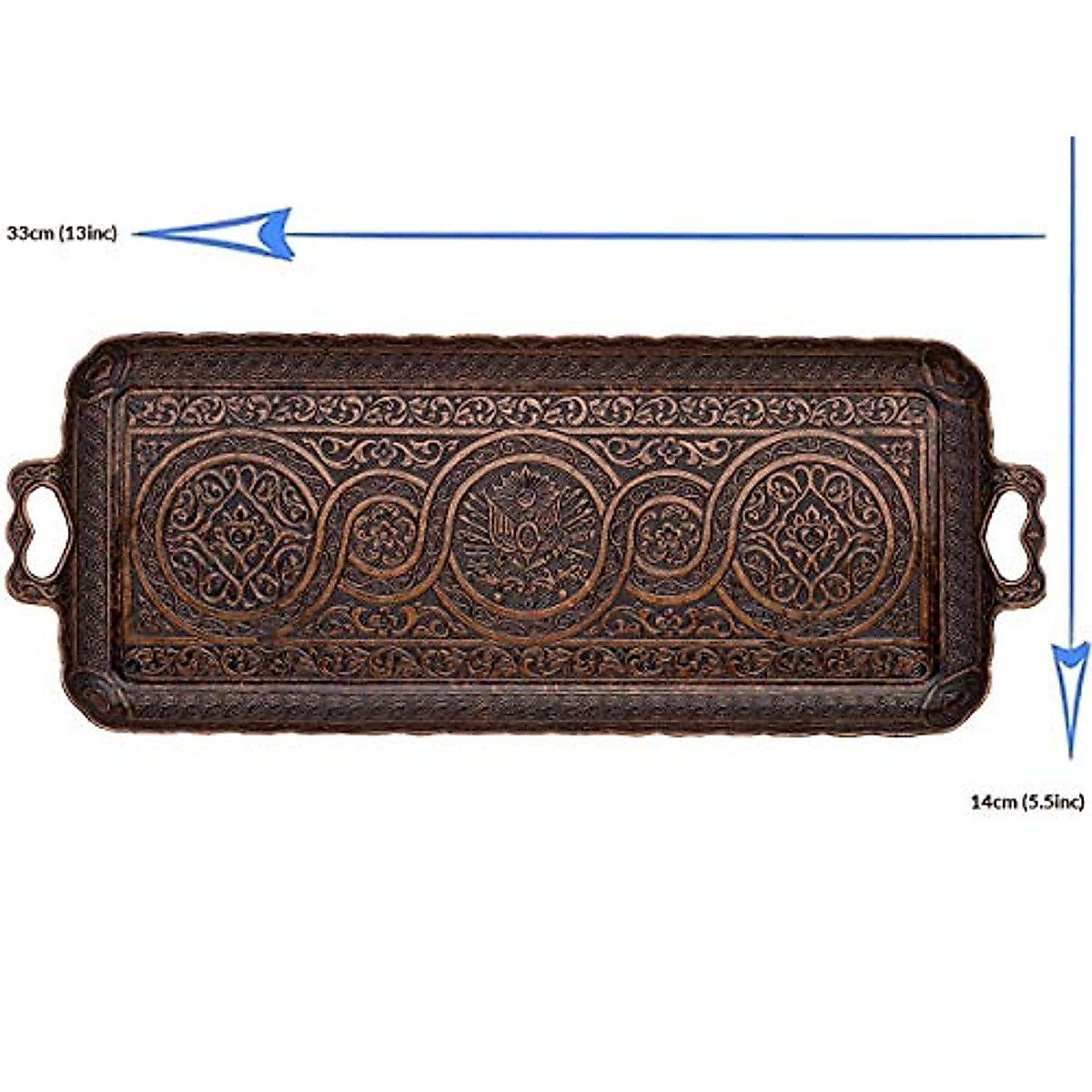 Turkish Ottoman Coffee Tea Beverage Serving Rectangle Tray (Small Tray) (13 INC*5.5 INC) (Copper)
