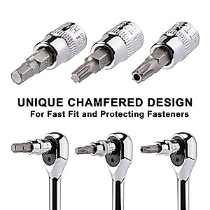 Mayouko 107 Pieces Bit Socket Set, 1/4", 3/8" and 1/2" Drive, Torx/Extra Long Torx/Tamper Proof Torx/Hex/Ball End Hex, SAE/Metric, S2 Steel Bits