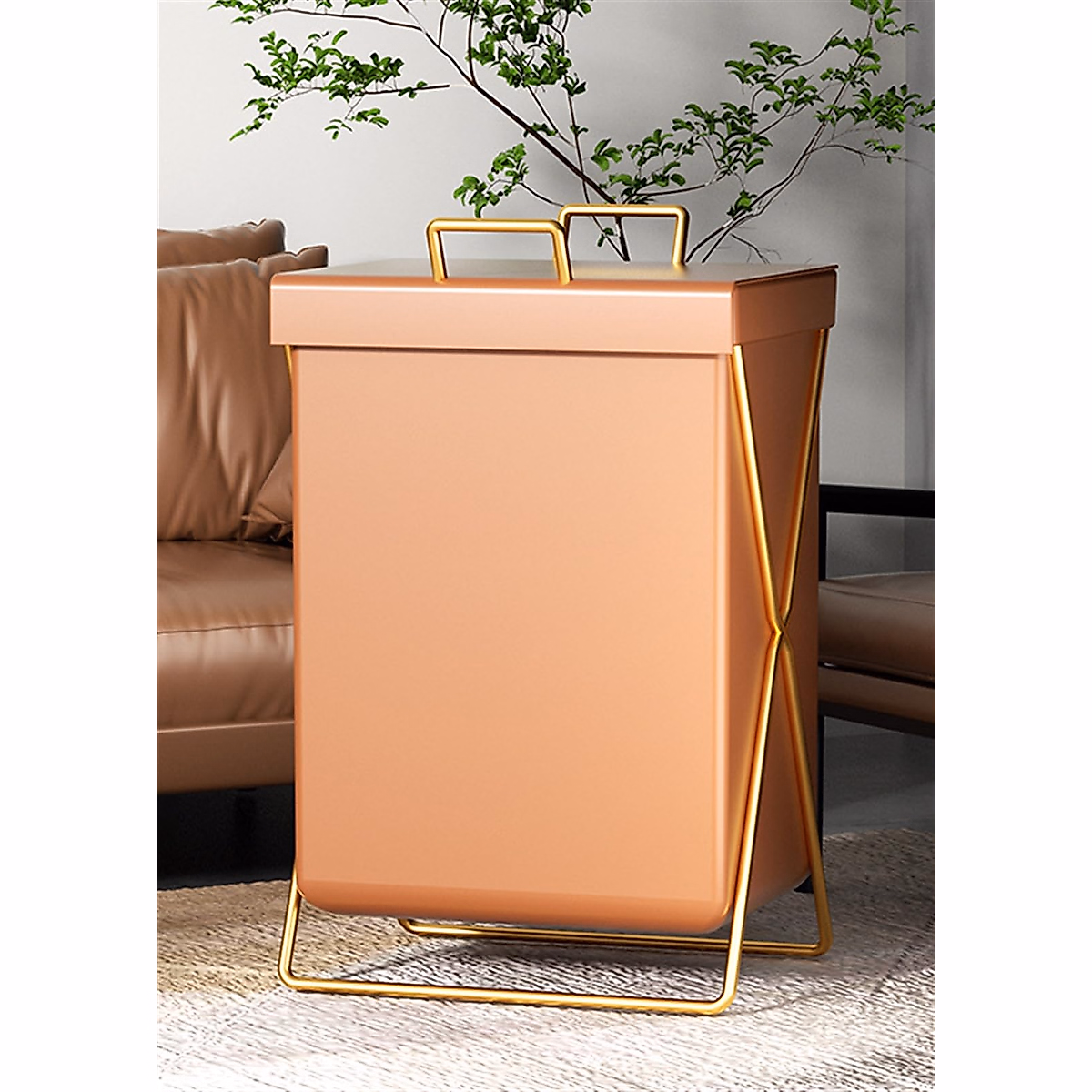 GIBZ Folding Laundry Basket Large Removable Waterproof Leather Clothes Hampers with Lid Brown（with lid）