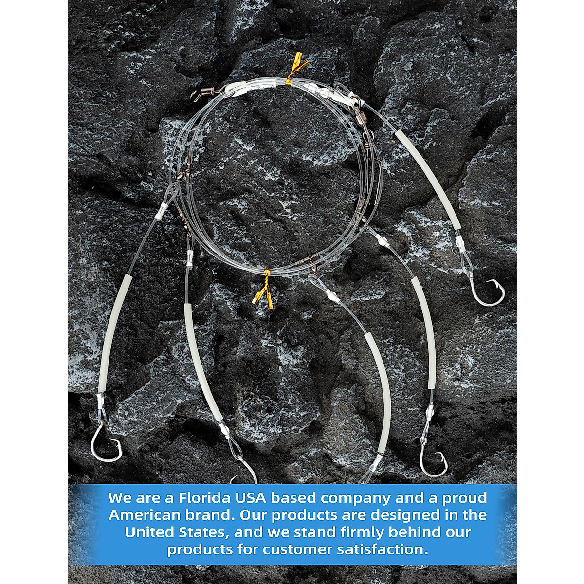 BLUEWING Fishing Deep Drop Rig with Glow Tubes 1pc Snapper, Tilefish Rig with 12/0 Stainless Steel Hooks, Barrel Swivel, 300lbs Line, 1pc