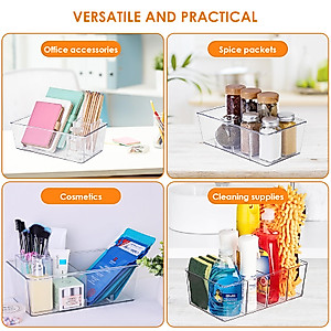 Pantry Organizers and Storage, Hronta 4 Pack Clear Storage Bins for Kitchen, Fridge, Cabinet Organization, 4 Compartment Organizer Bins for Snacks, Pouches, Spice Packets, Tea Bags