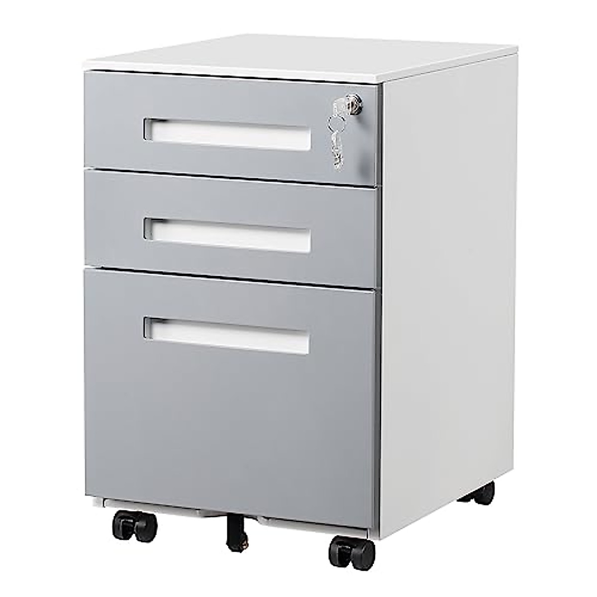 Godappe 3 Drawer Mobile File Cabinet, Metal Vertical Filing Cabinet with Lock Anti-tilt Design Rolling Filing Cabinet Under Desk File Cabinet fits Letter/Legal/A4 Size for Home Office(Grey)